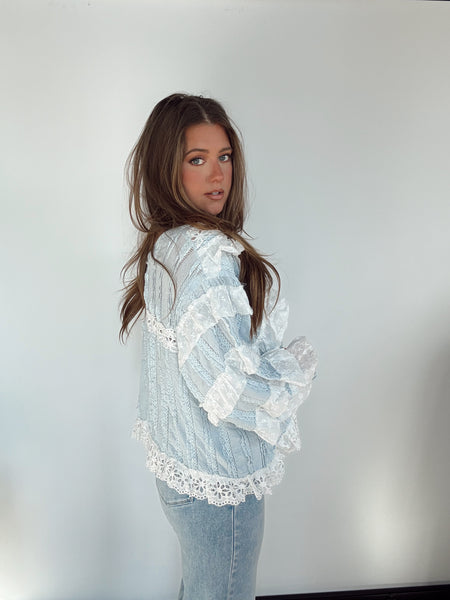 Ruffle Raw Edge Top | Blue – Coral Boutique